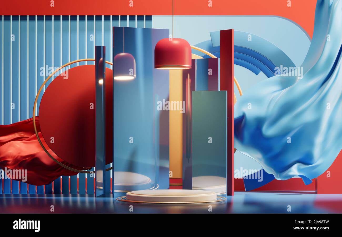 Empty stage with geometry background, 3d rendering. Computer digital ...