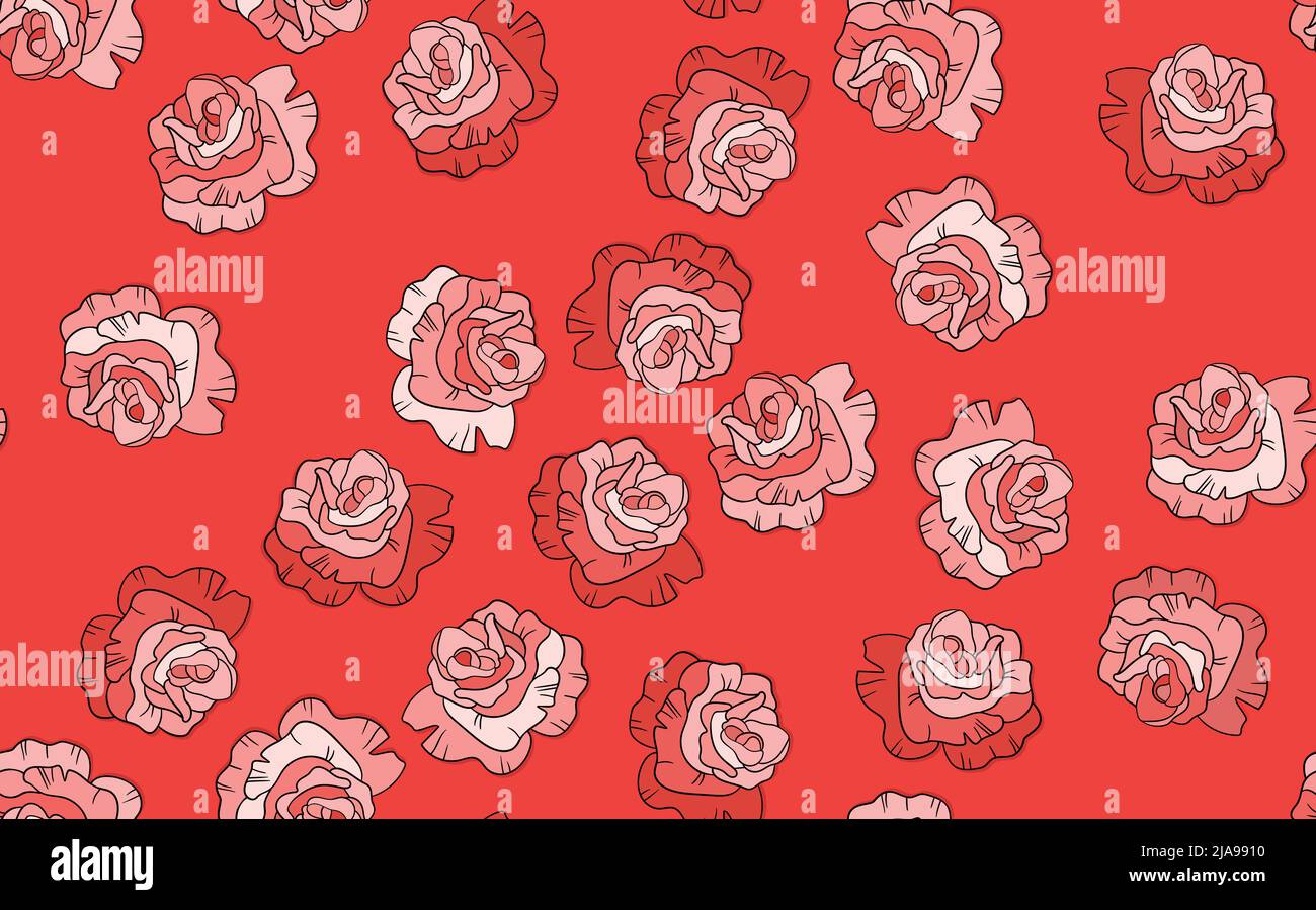 Seamless floral pattern with pink roses. Cartoon style. Design for ...