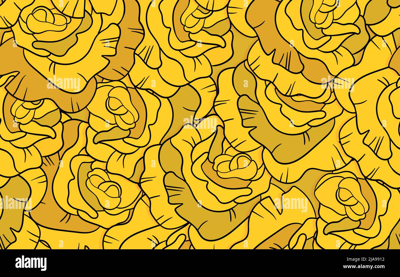 Seamless floral pattern with yellow roses. Cartoon style. Design for ...