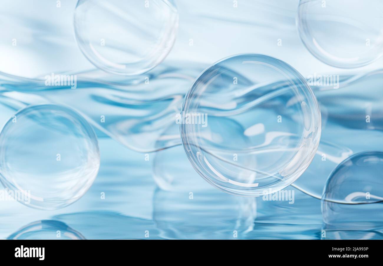 Transparent bubble with flowing cloth background, 3d rendering ...