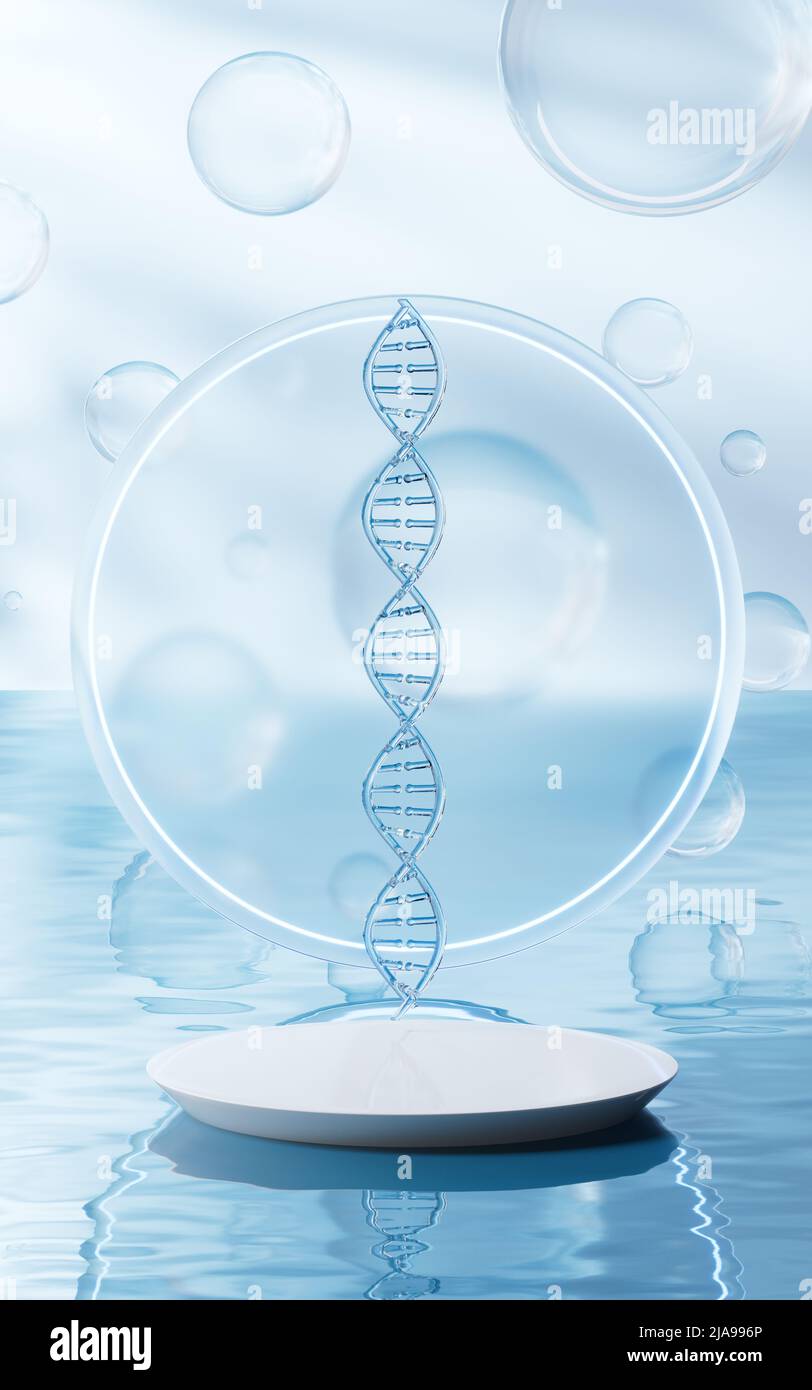 DNA with water surface background, 3d rendering. Computer digital ...