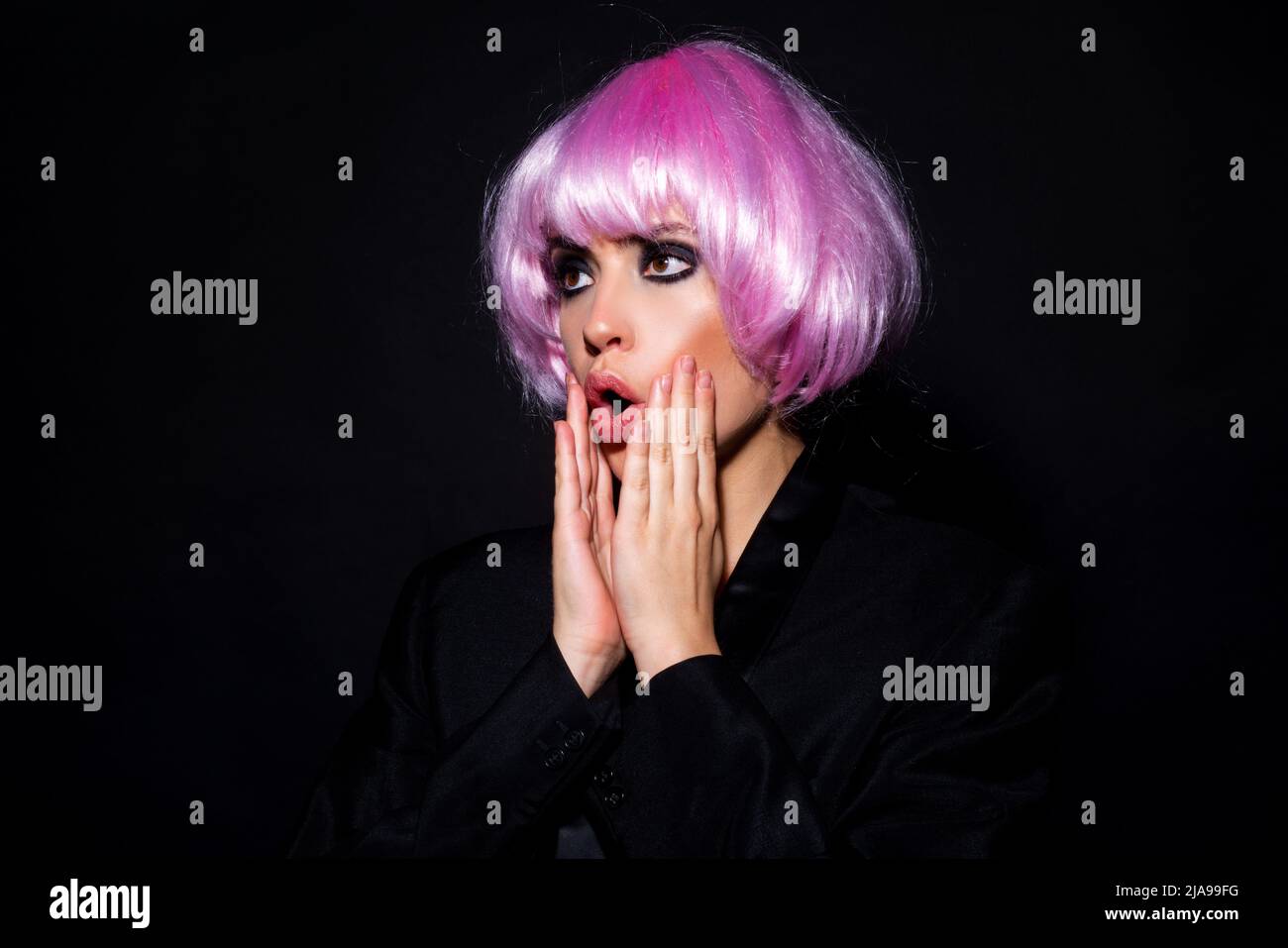 Shocked face of surprised young woman. Funny female shocked face ...