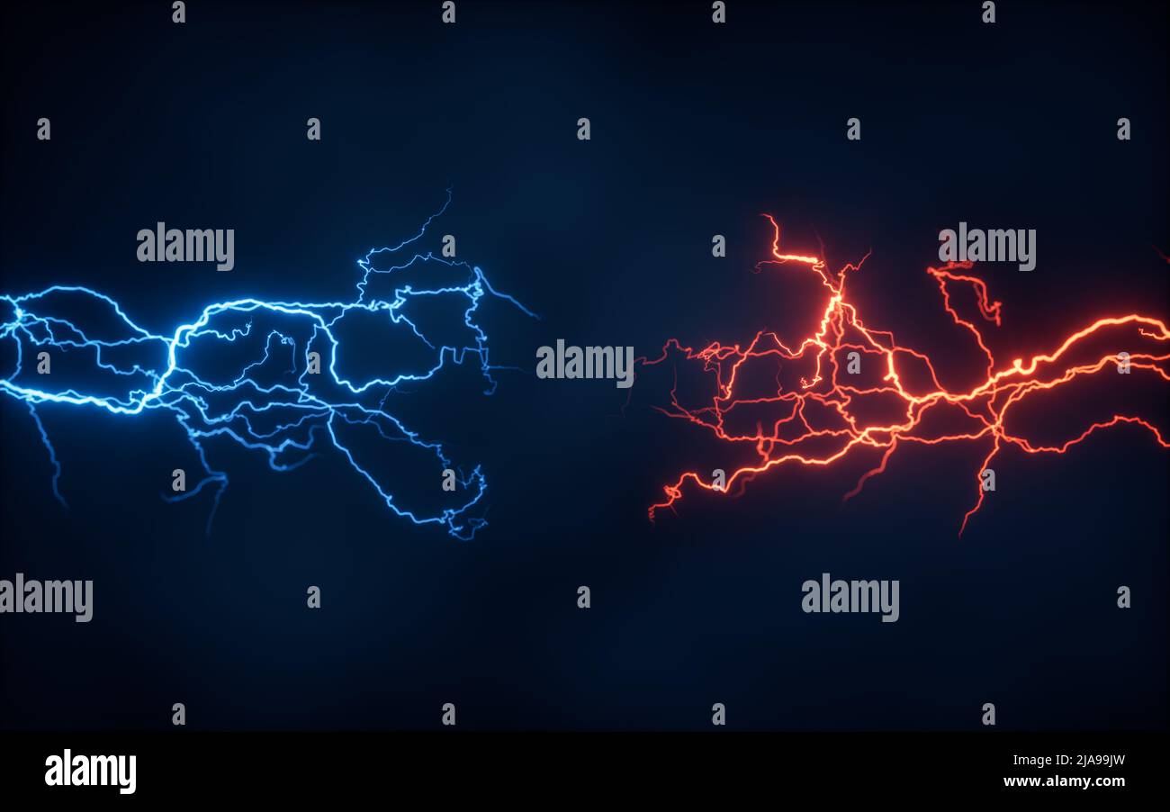 Blue lightning with dark background, 3d rendering. Computer digital ...