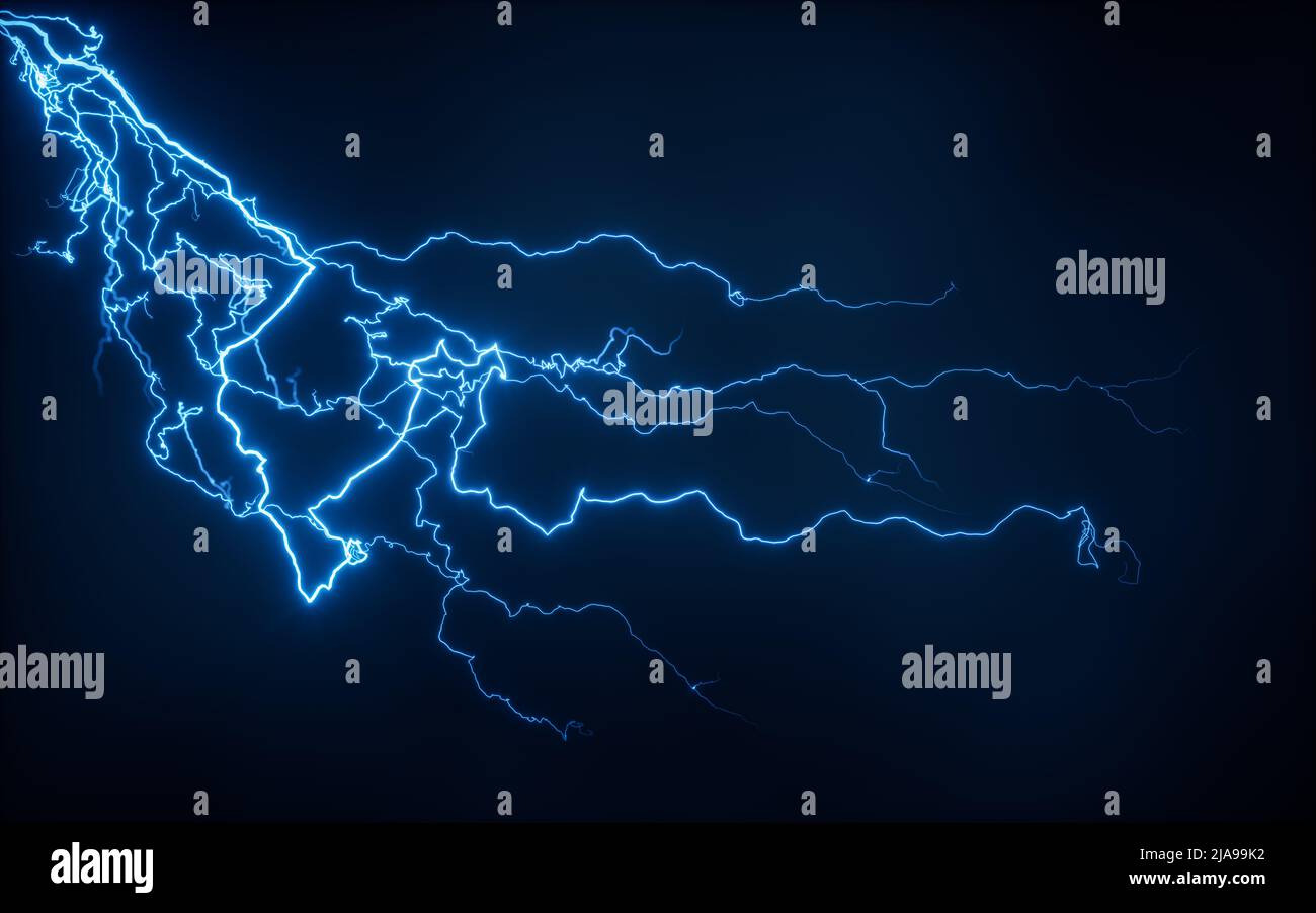 Blue lightning with dark background, 3d rendering. Computer digital ...