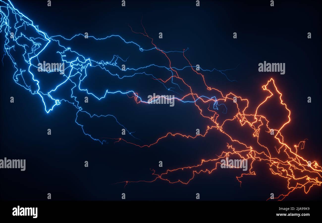 Blue lightning with dark background, 3d rendering. Computer digital ...