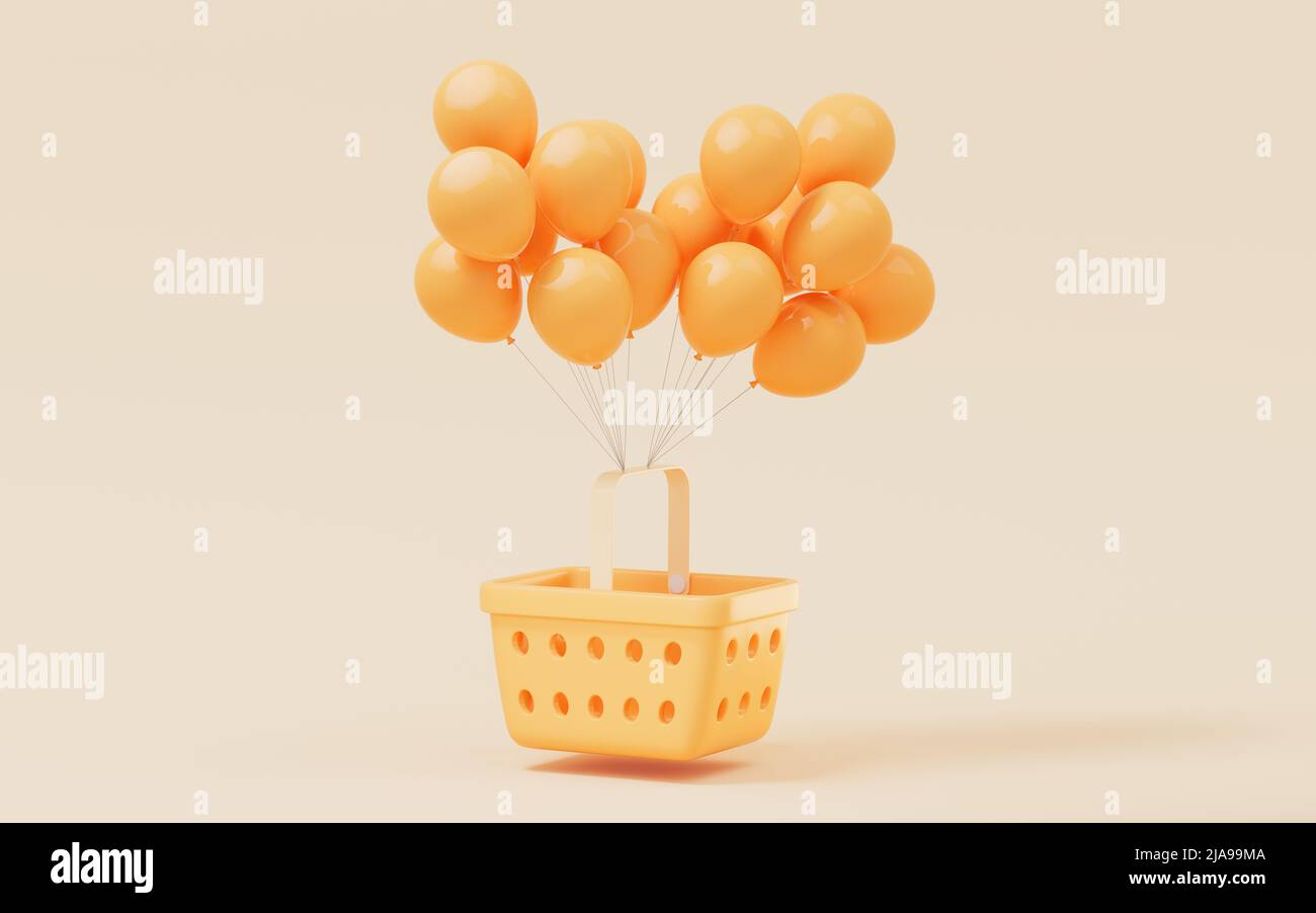 Shopping basket with balloons, 3d rendering. Computer digital drawing ...