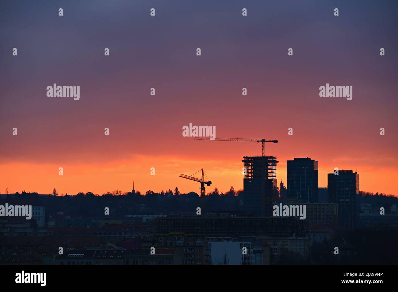 Construction of buildings with a crane, workers and construction ...