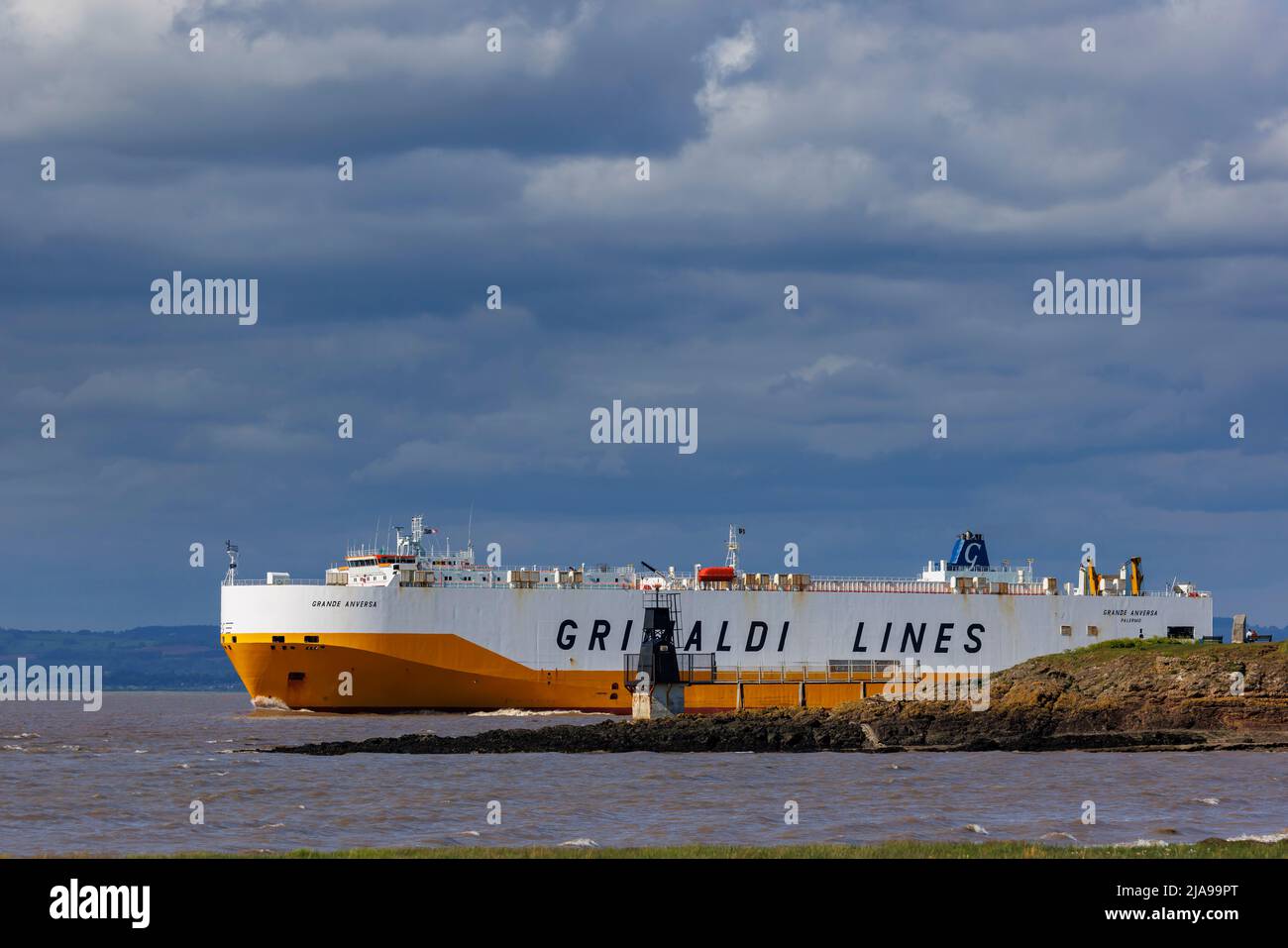 Grande Anversa passing Battery Point Portishead Stock Photo - Alamy