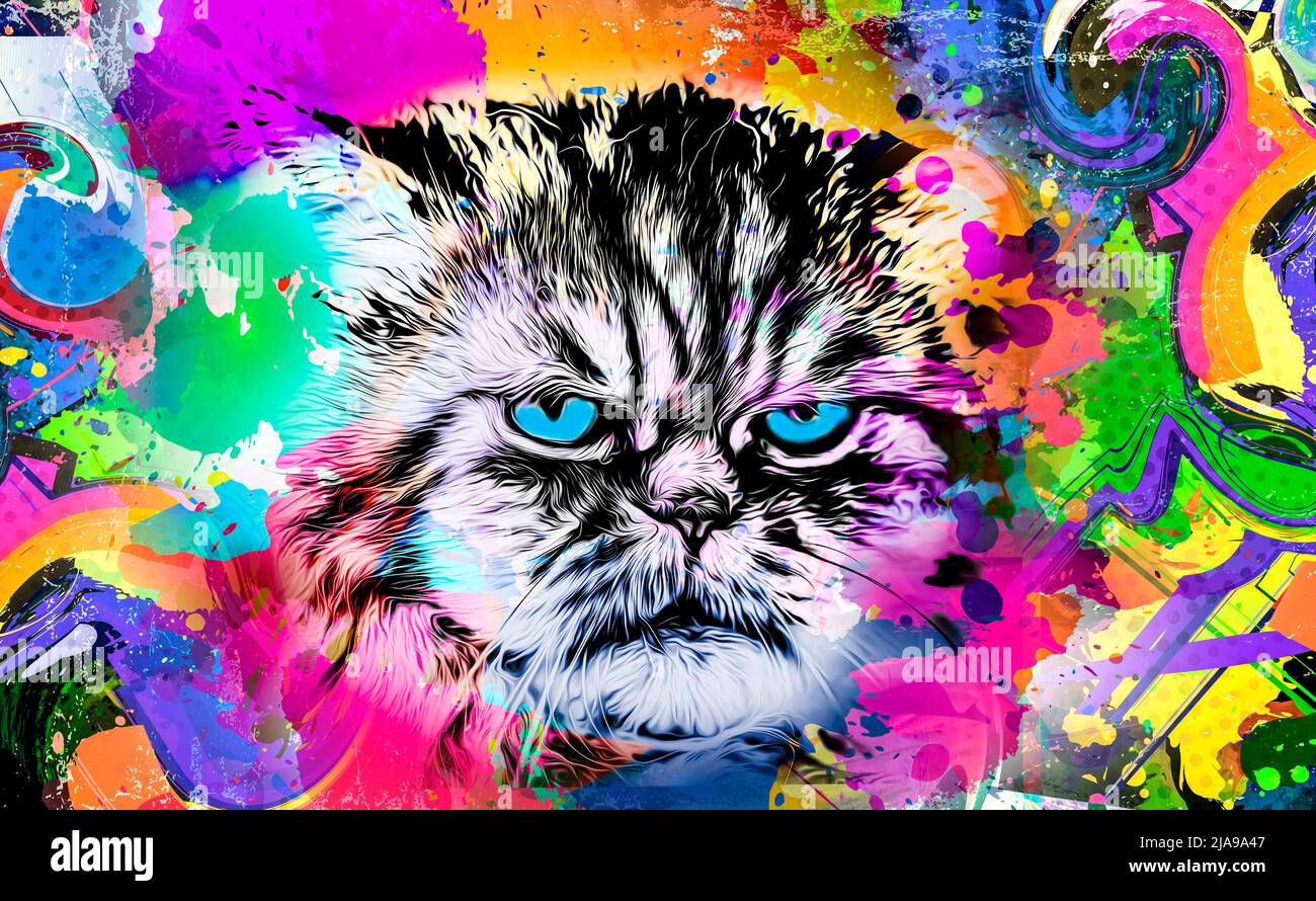 abstract colorful cat muzzle illustration, graphic design concept color ...