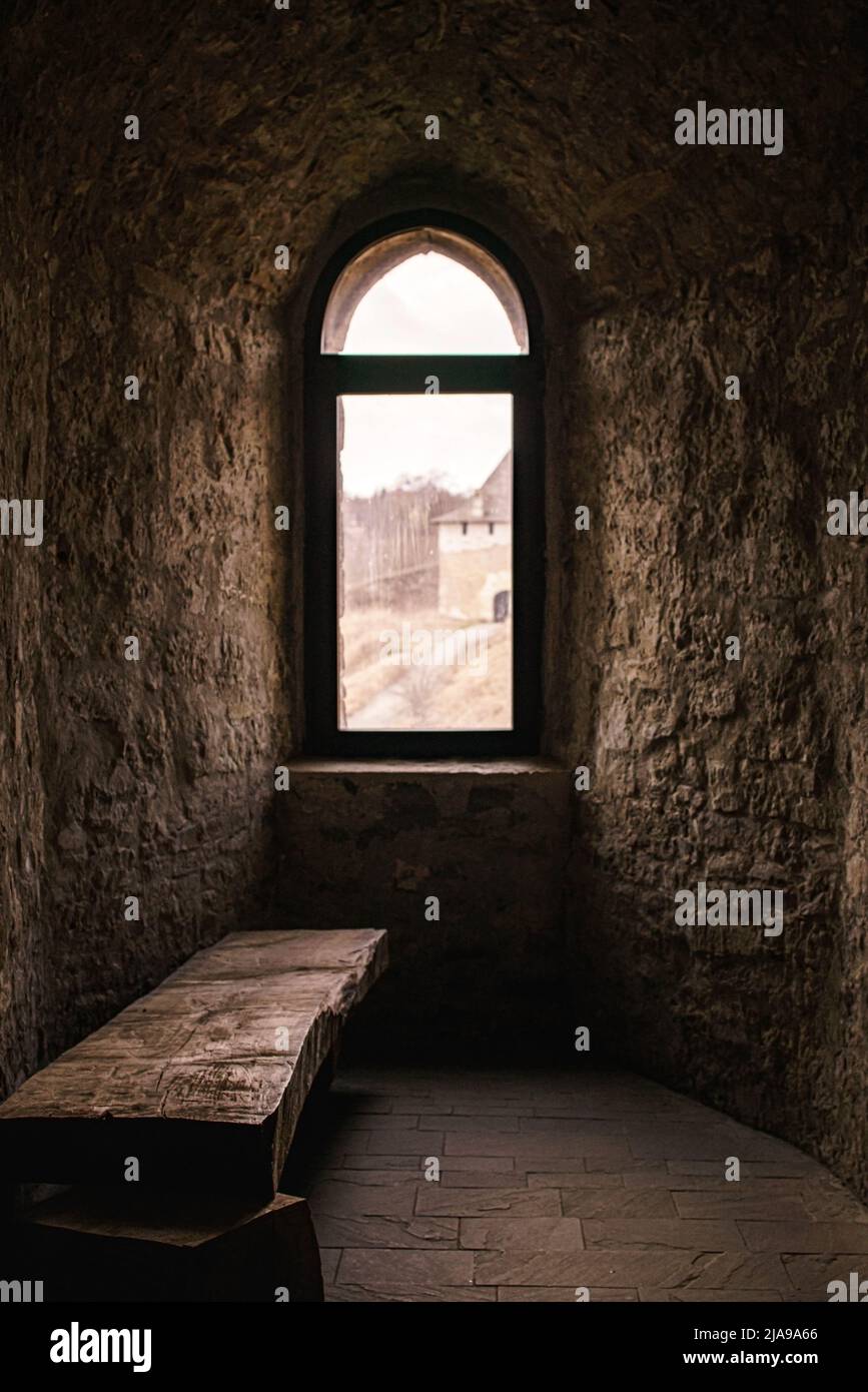 old arched window, view from the castle Stock Photo - Alamy