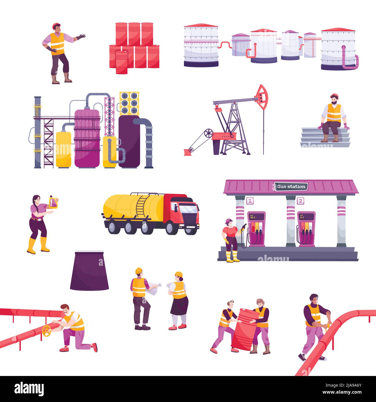 Oil industry icons set with oil production symbols flat isolated vector ...