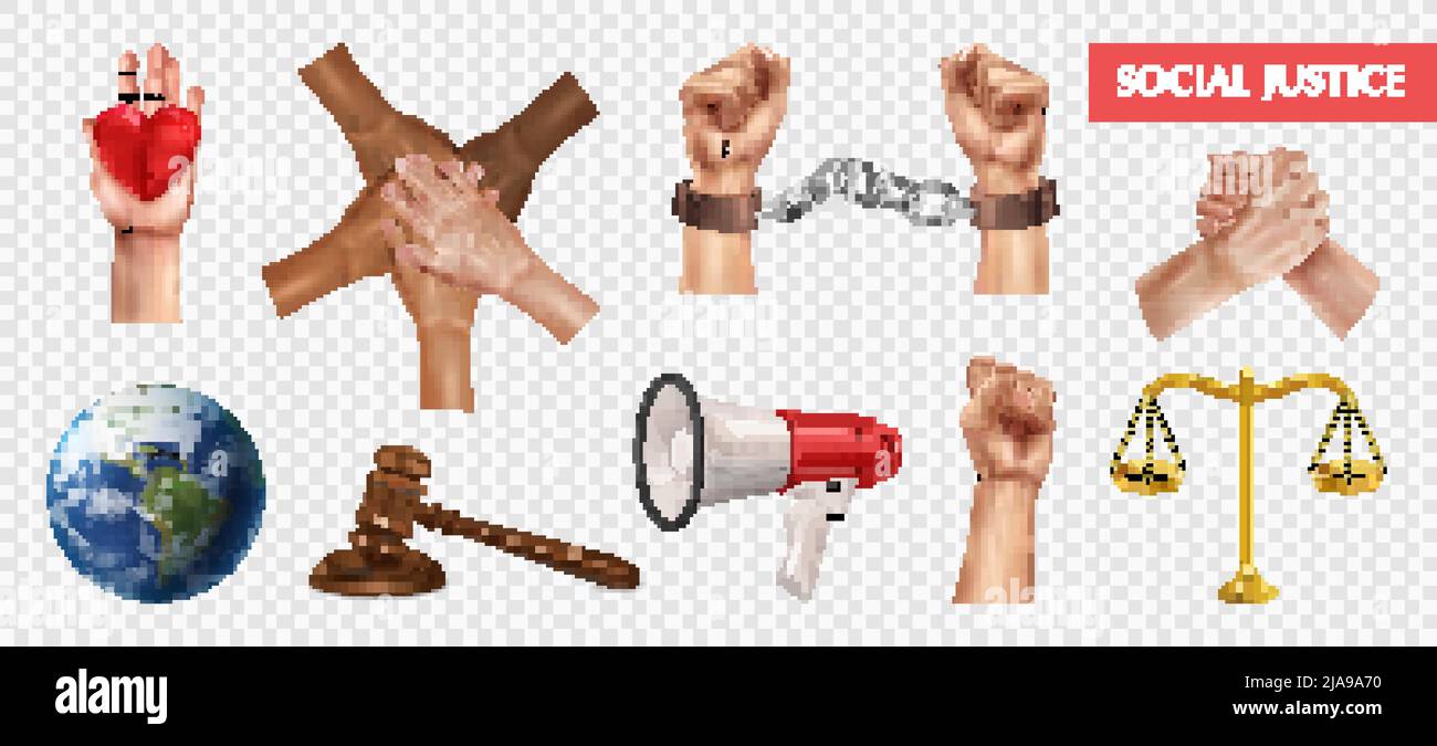 Social justice transparent set of human fist raised in protest judge ...