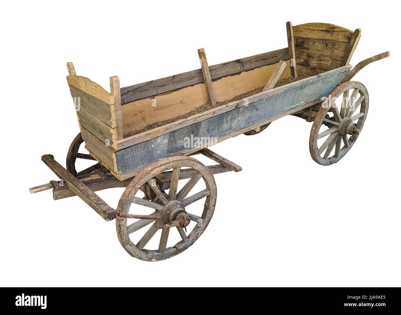 vintage wooden cart on white isolated background Stock Photo - Alamy