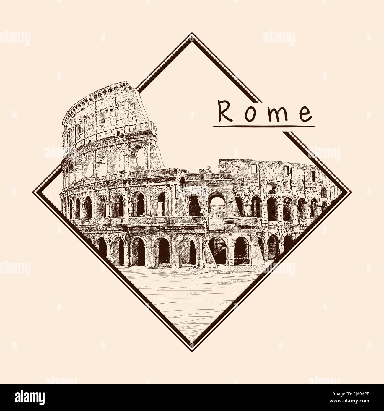Monument of Italian architecture Colosseum. Pencil sketch on a beige ...