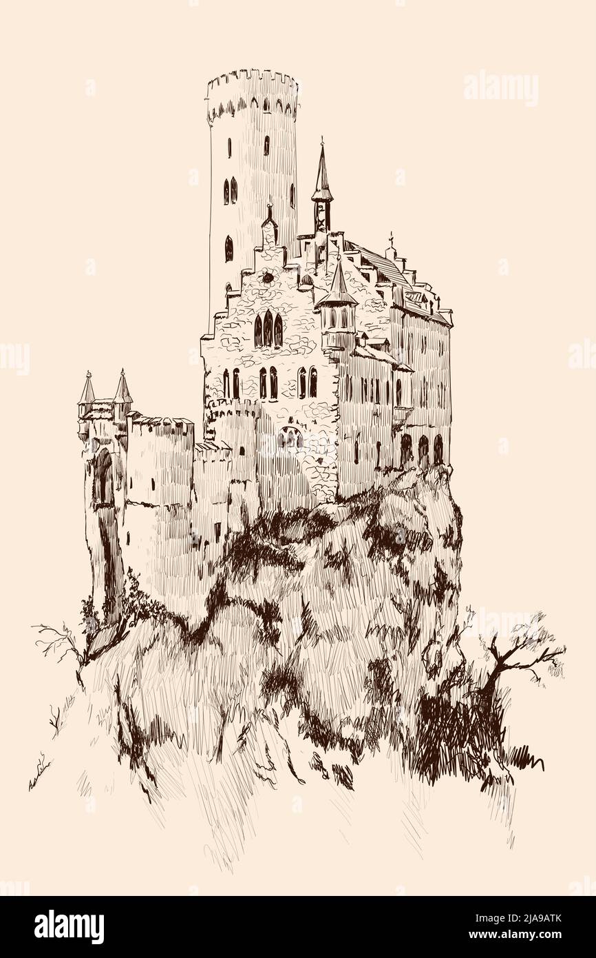 Stone house on cliff Stock Vector Images - Alamy