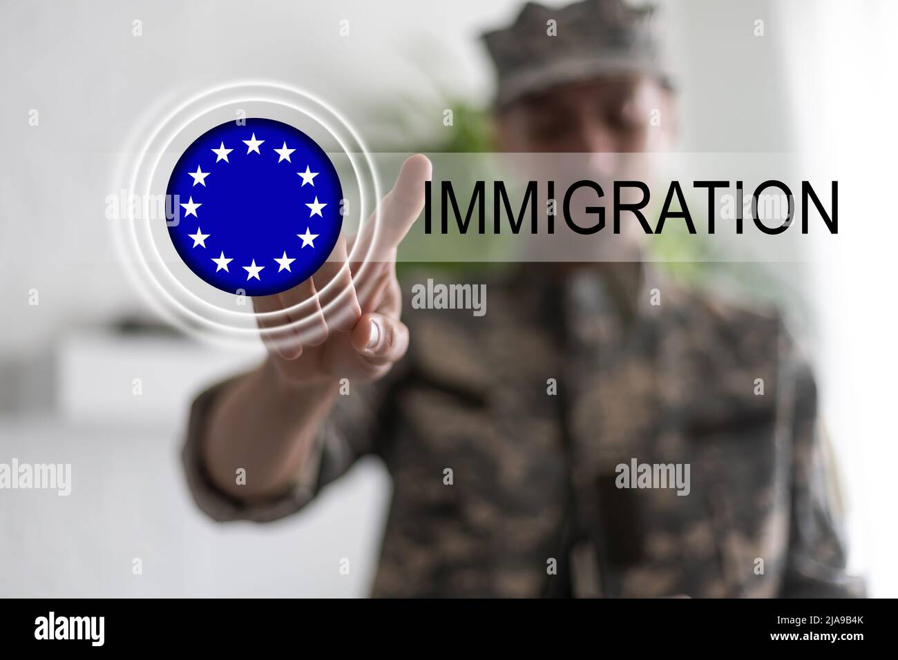 Flag of European Union, EU flag and the inscription immigration Stock ...