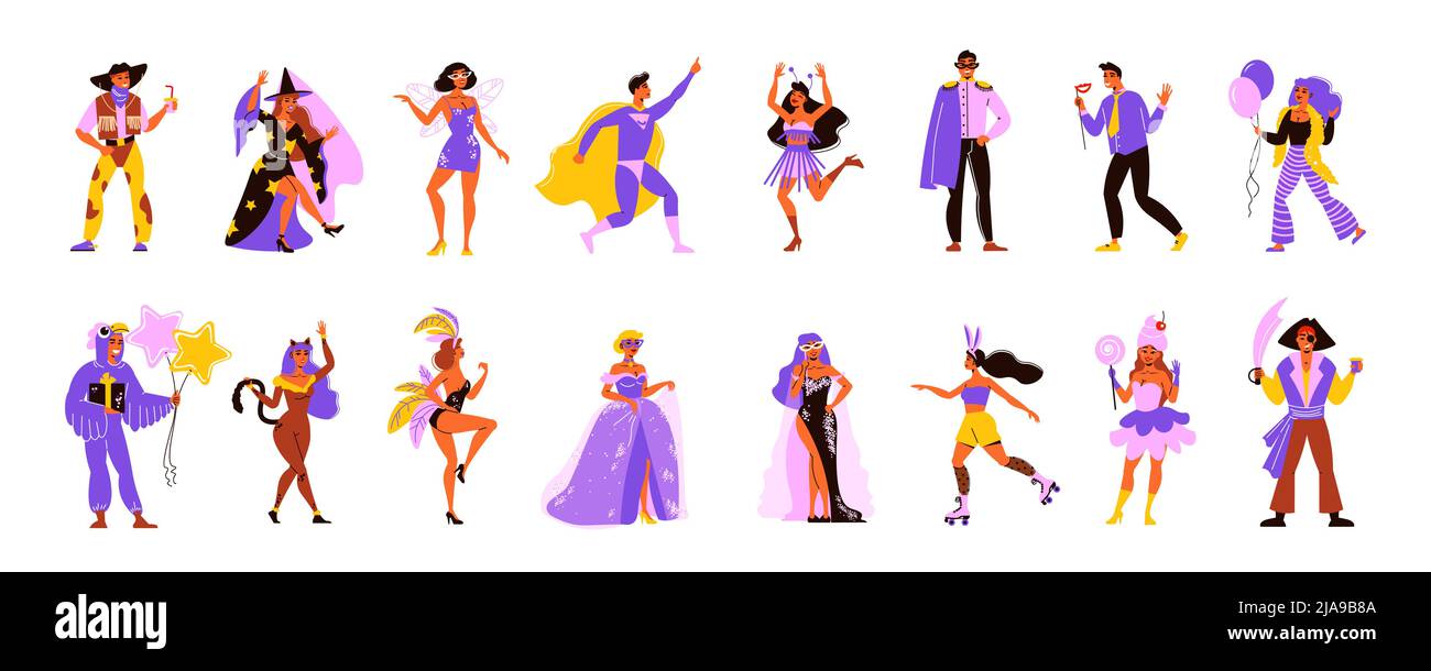 Carnival set of isolated icons and doodle style characters figures of ...