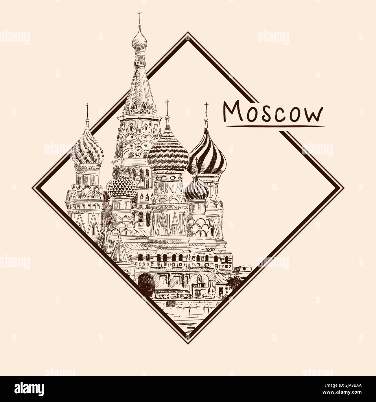 St. Basil's Cathedral on Red Square in Moscow. Russia. Pencil sketch on ...