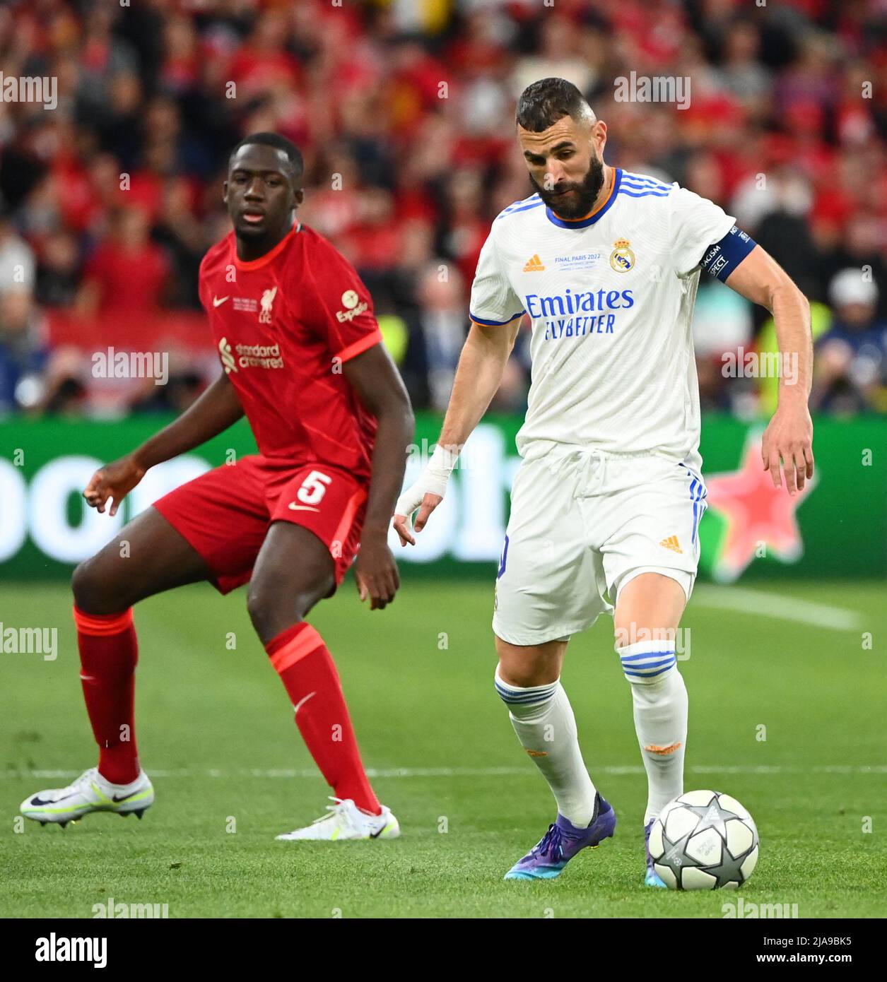 Saint Denis, France. 28th May, 2022. Liverpool's Ibrahima Konate and ...