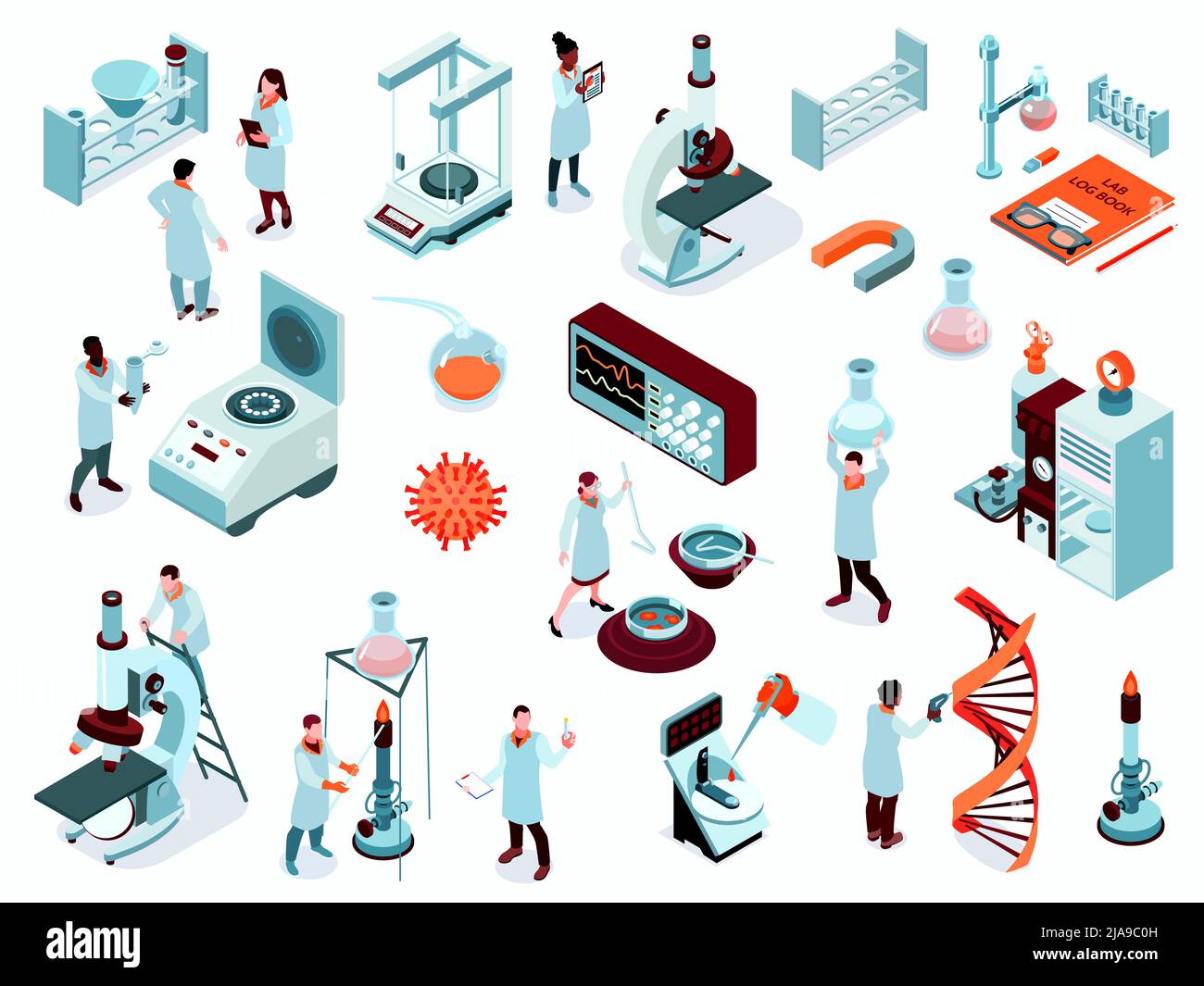 Isometric science laboratory icon set with isolated tools equipments ...