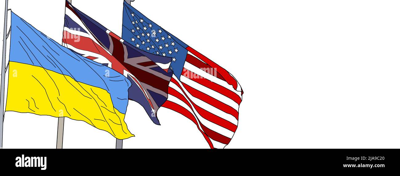 flag of ukraine, uk, usa. A symbol of friendship and support. Stand ...