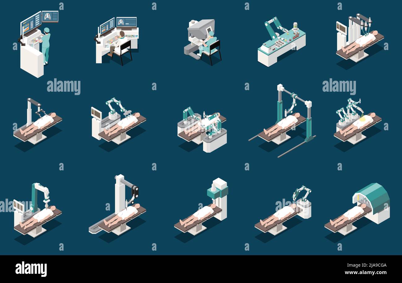 Robotic surgery isometric icons set with medical symbols isolated ...