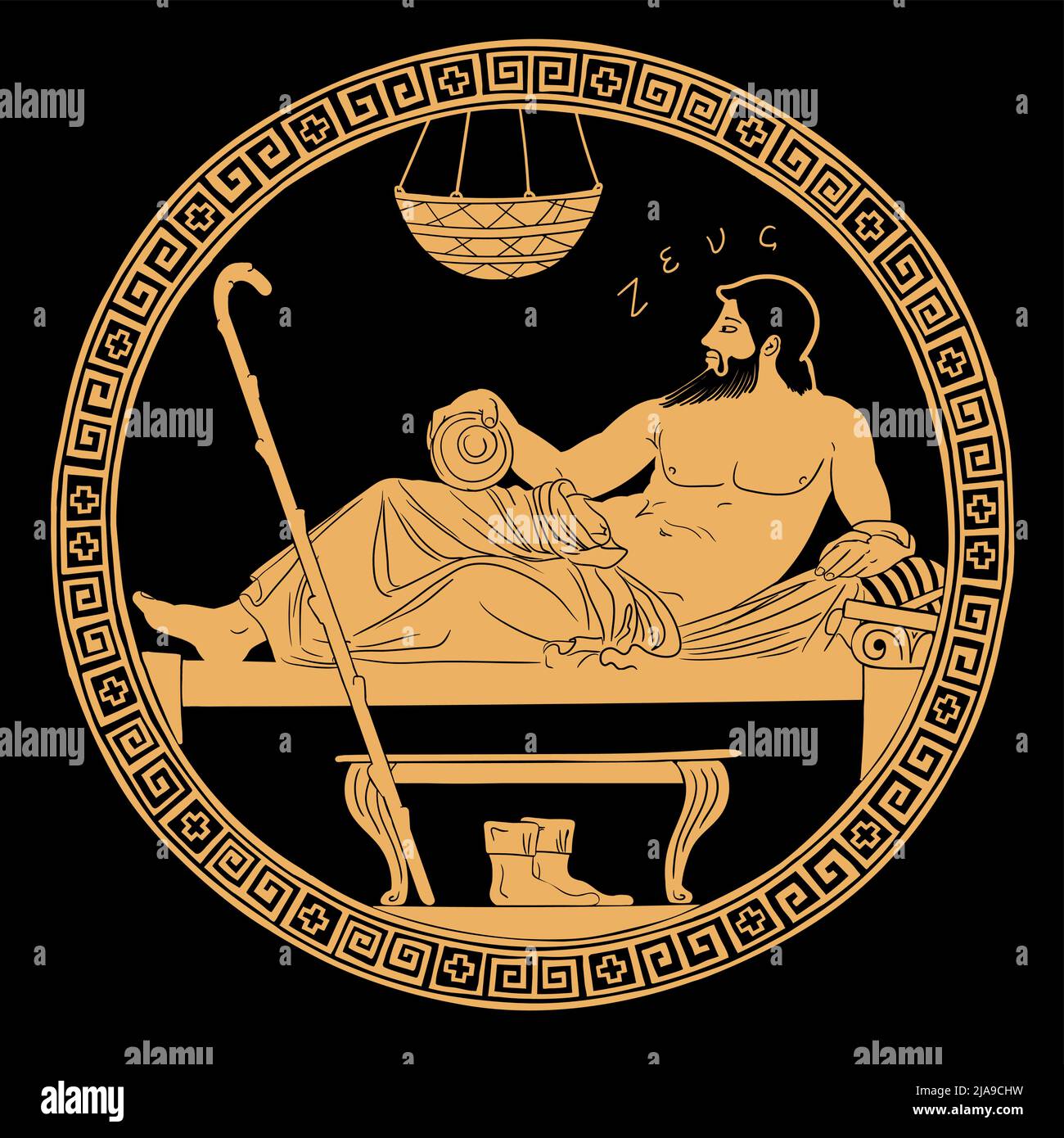 The ancient Greek god Zeus lies on the bed. Art painting on clay ...