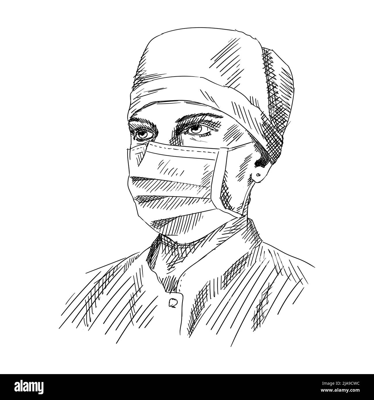 Young woman doctor in a medical respiratory mask on his face. Quick ...