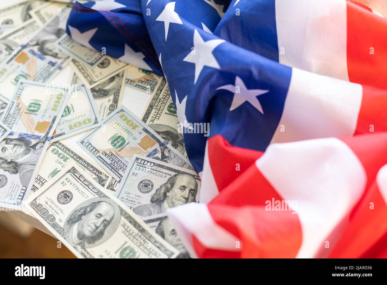 American flag and banknotes USD currency money Stock Photo - Alamy