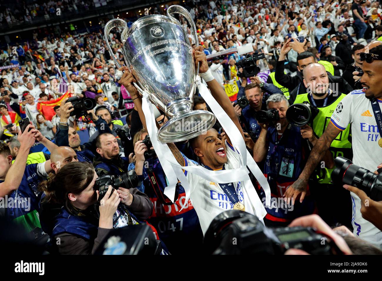 Rodrygo of Real Madrid celebrates with the trophy at the end of the ...