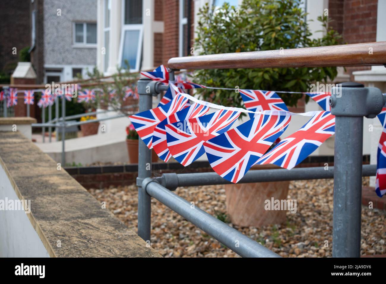 The British Union Jack flag decorating an English home as preparation ...