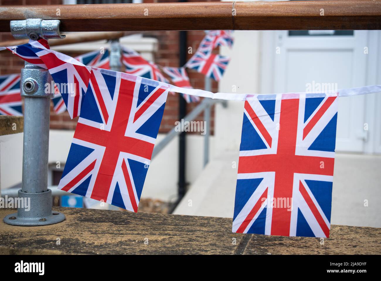 The British Union Jack flag decorating an English home as preparation ...
