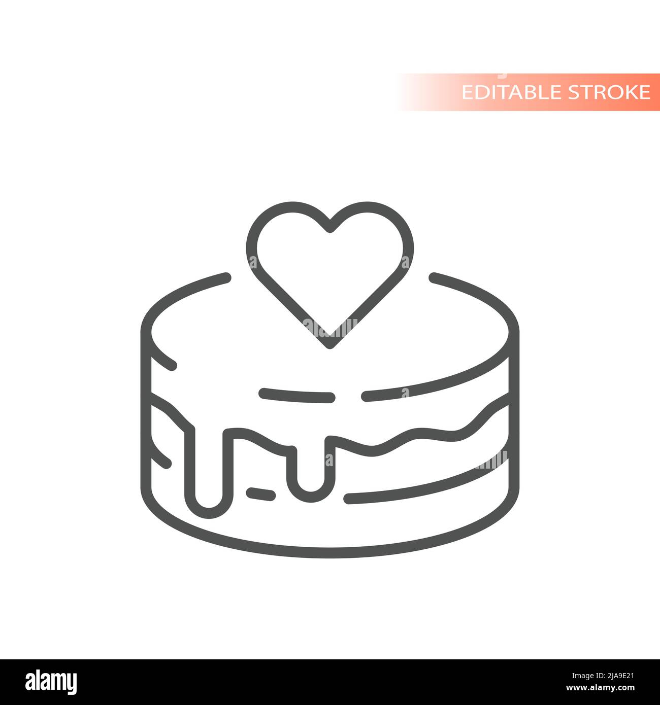 Cake with heart line vector icon. Cute outlined simple symbol Stock ...