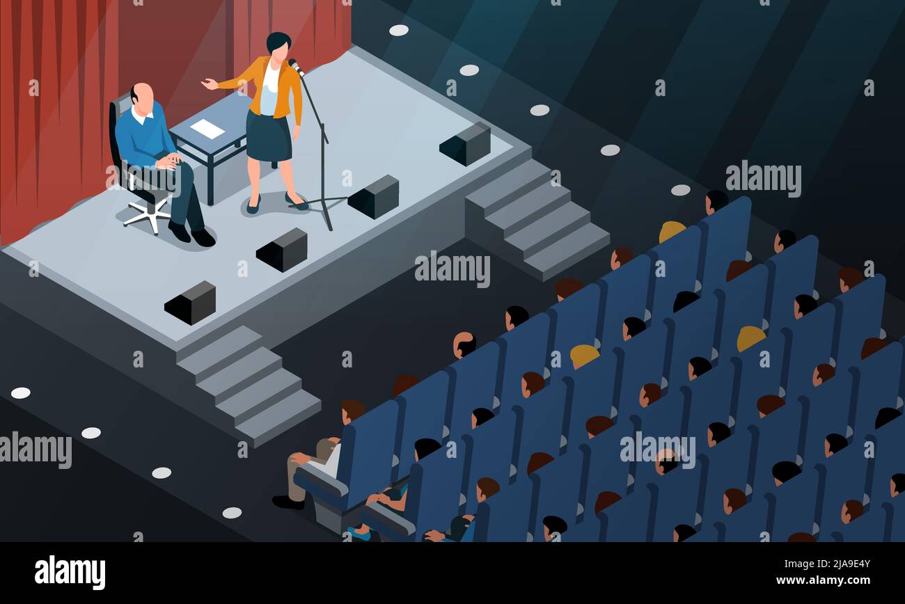 Isometric conference hall horizontal composition with auditorium ...