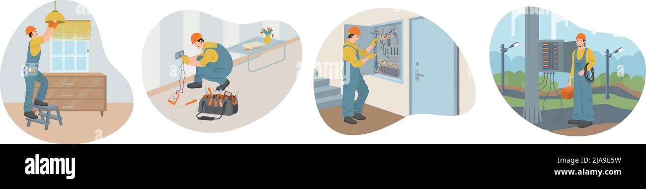 Electric workers flat compositions with professional electricians ...