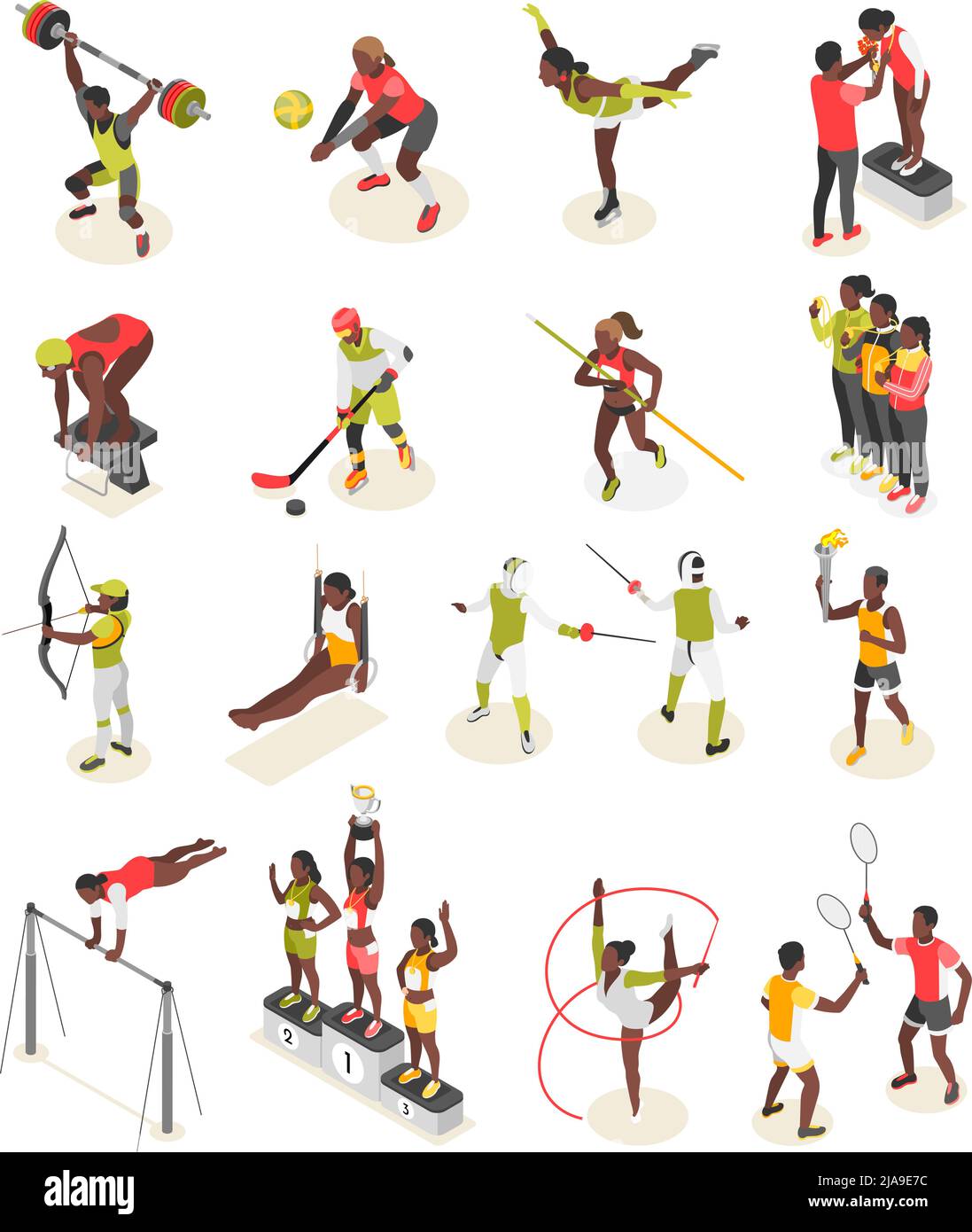 International sportday isometric recolor set of isolated human ...