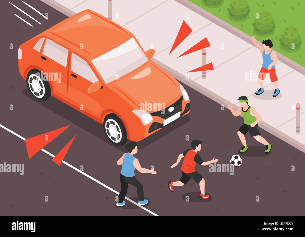 Isometric children safety composition with outdoor scenery and kids ...