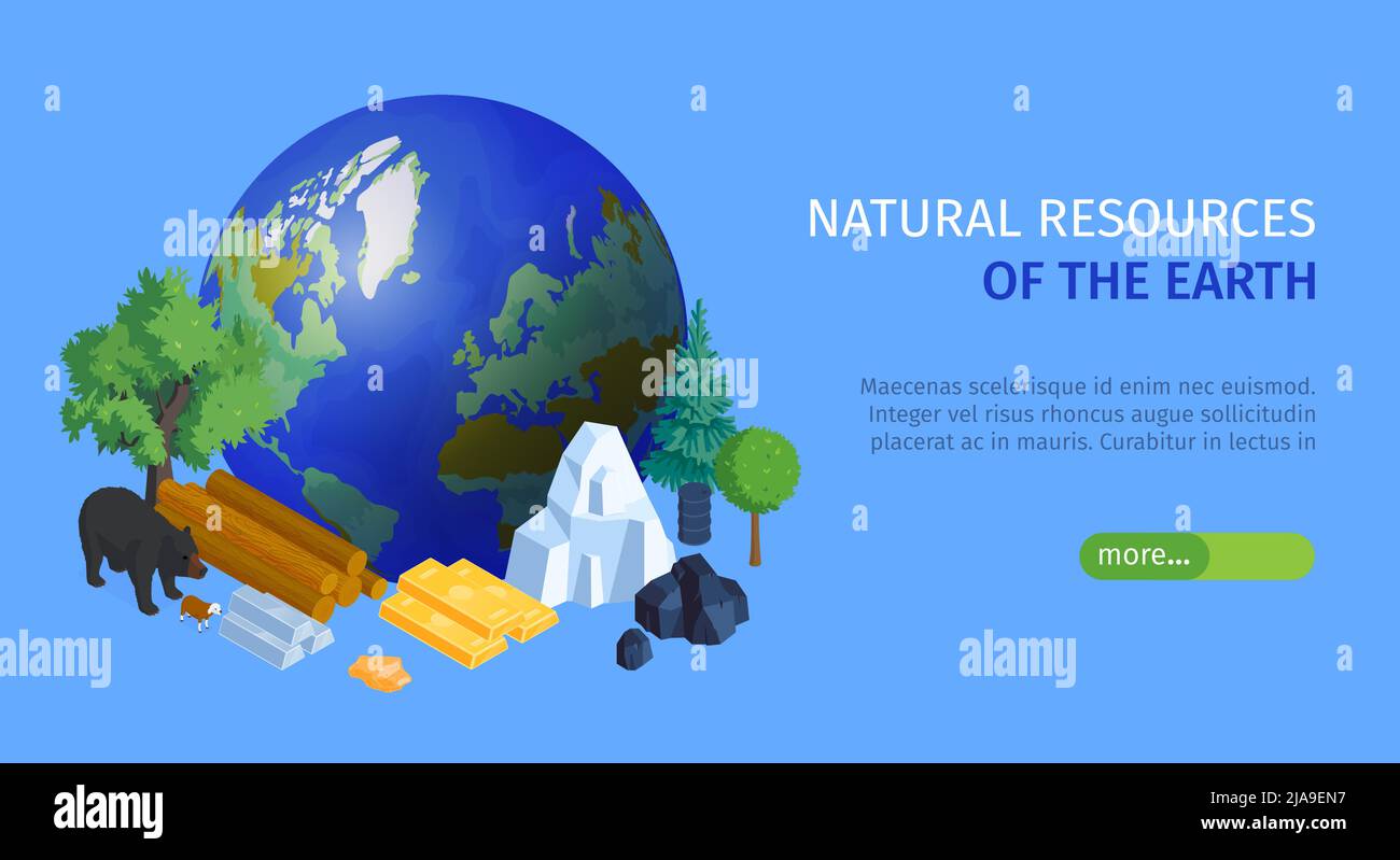 Natural resources isometric horizontal landing page banner with earth ...