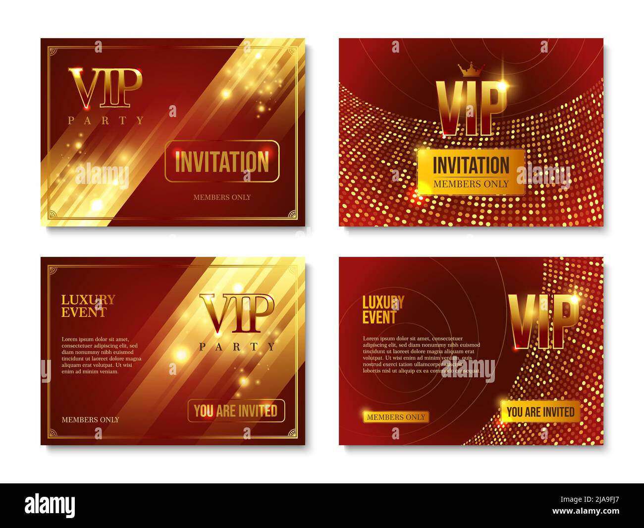 Realistic set of four glossy horizontal invitation banners for vip ...