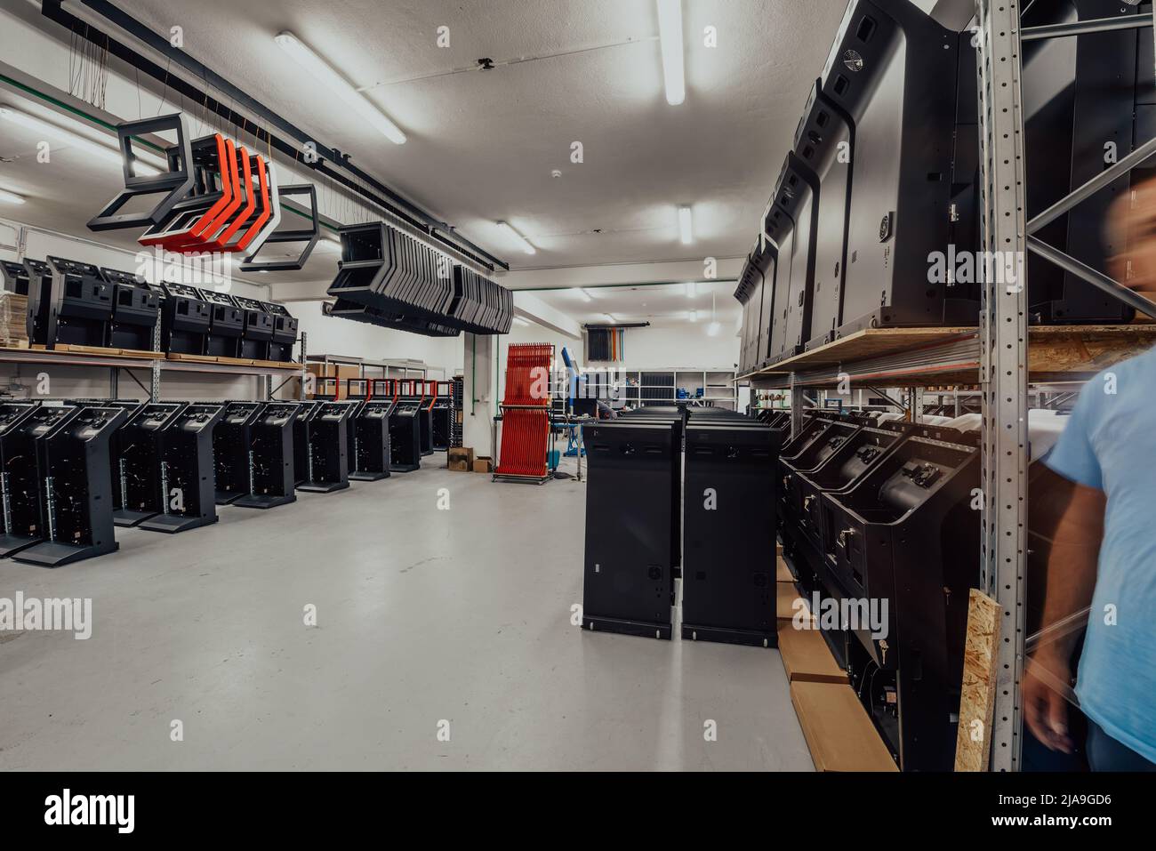 The interior of a big industrial building or factory with steel ...