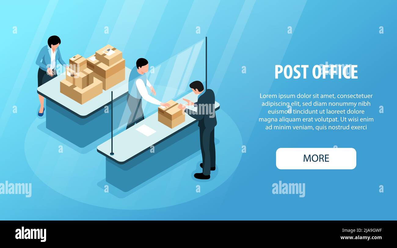 Post office horizontal banner with employee receiving parcel from ...