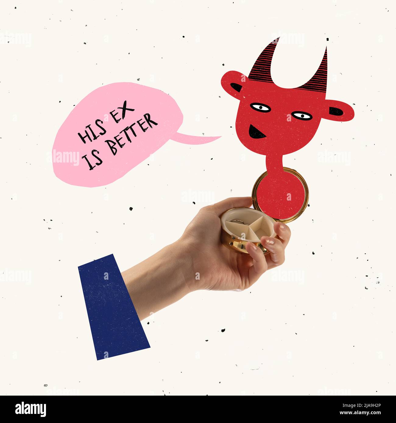 Contemporary art collage. Conceptual image of woman's mirror holding ...