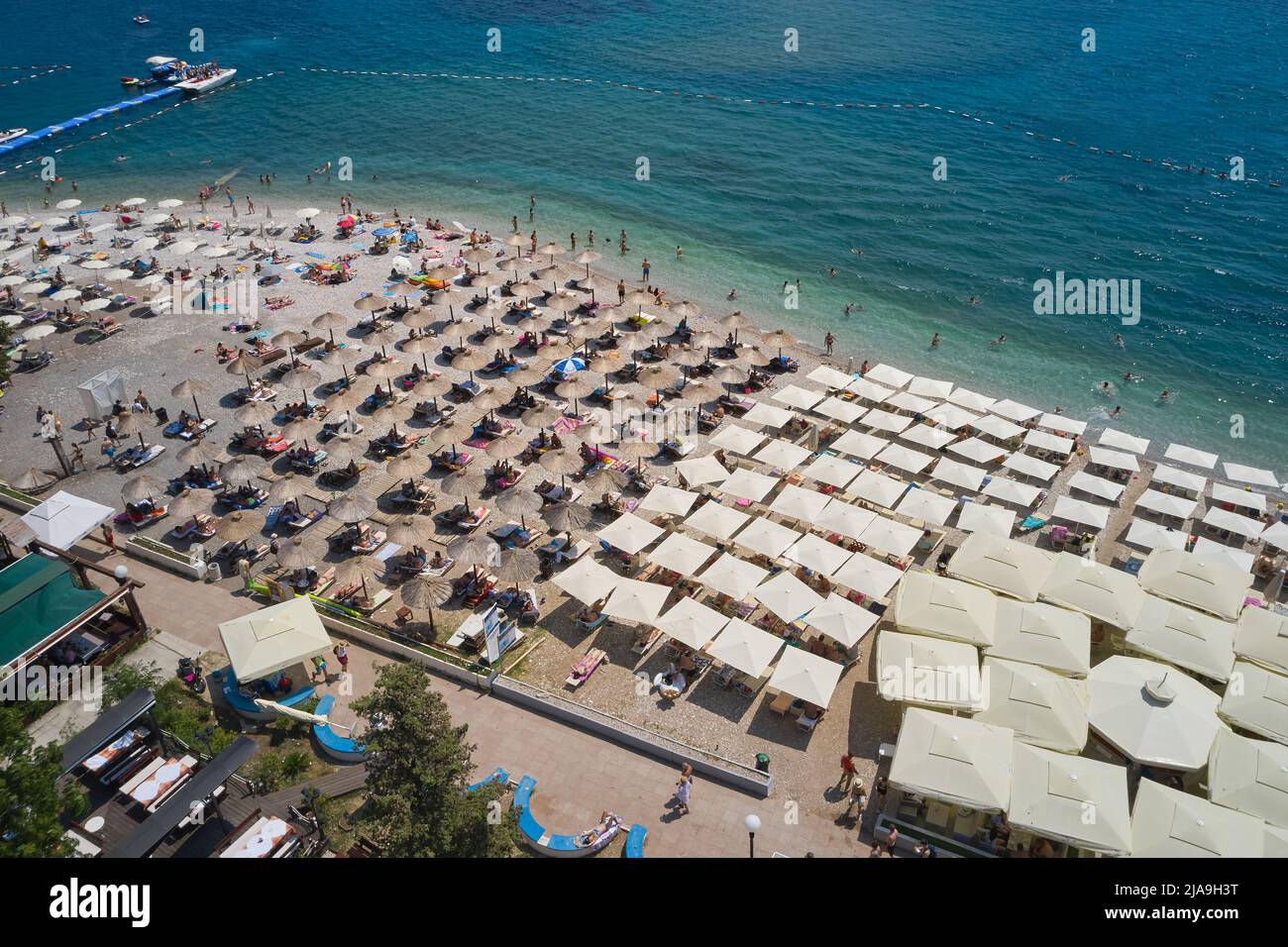 Aerial view of beach in montenegro with people Stock Photo - Alamy