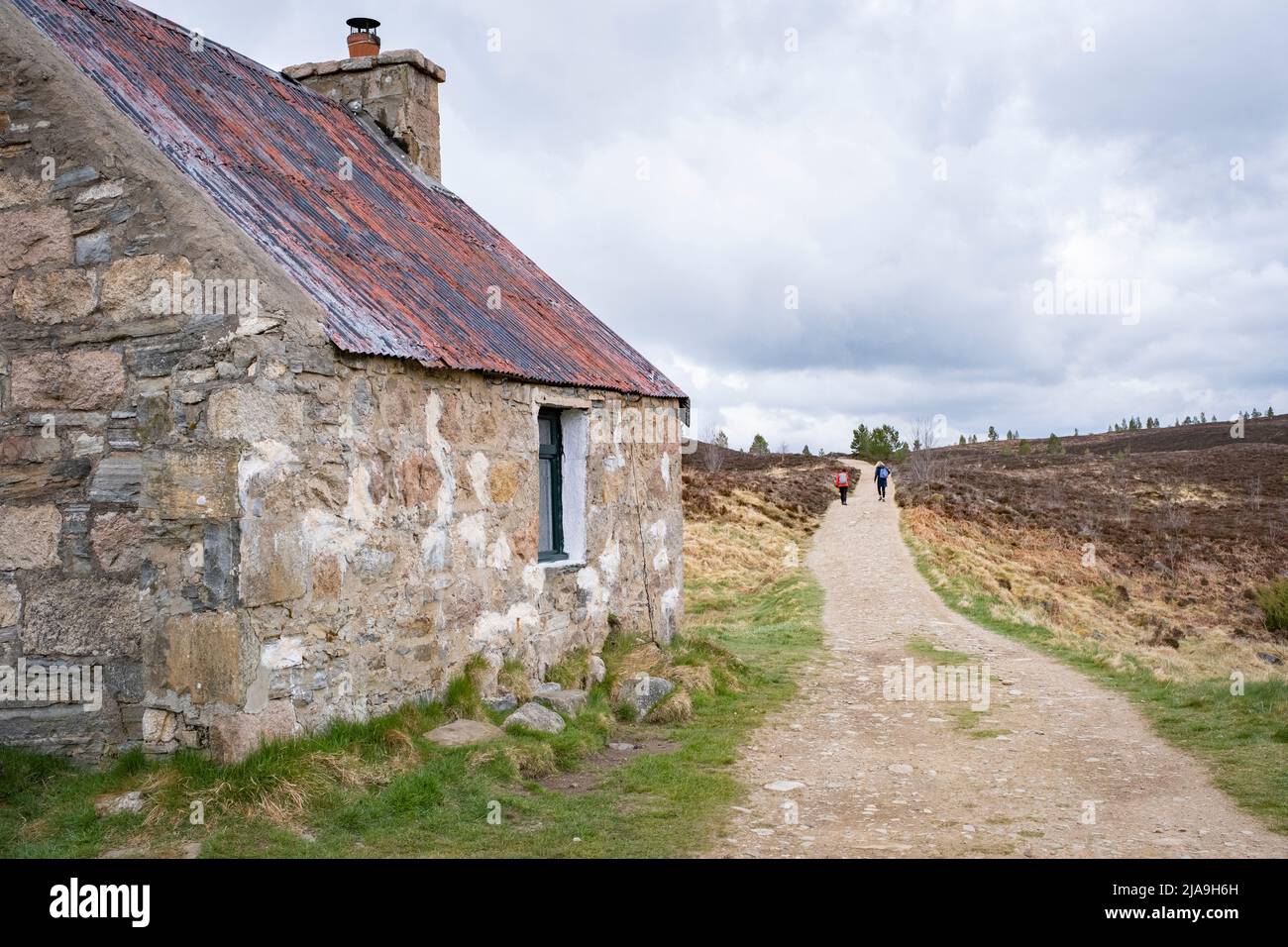 Walkers on the Ryvoan Pass at Ryvoan Bothy, Cairngorms National Park ...