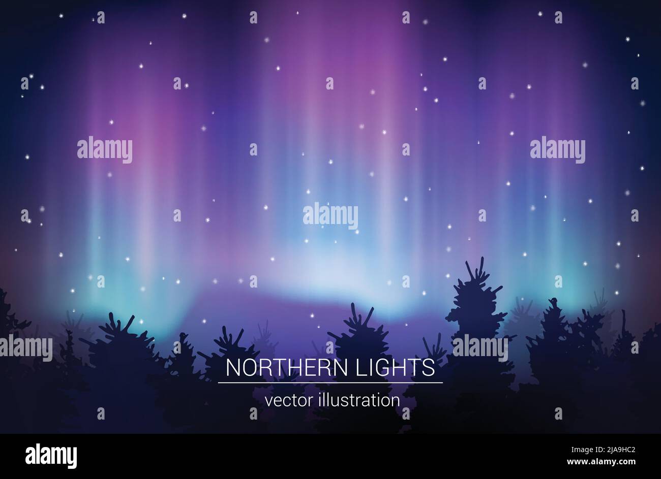 Arctic borealis in starry sky at northern wild nature landscape background realistic vector ...