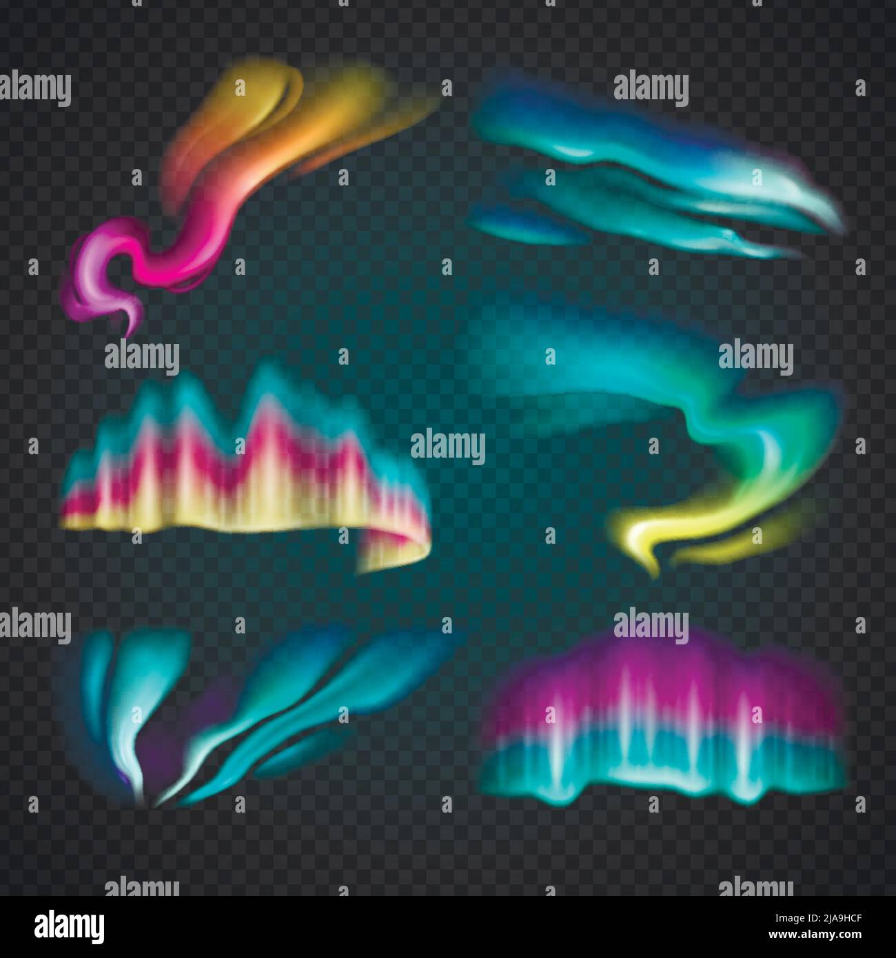 Colorful northern lights of different forms and colors with gradient on ...