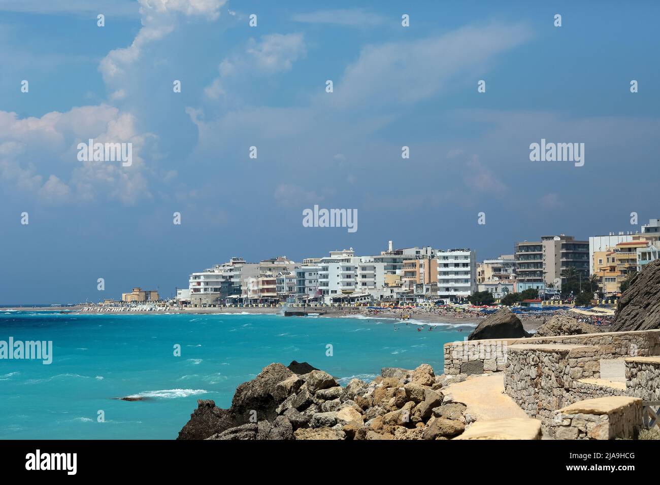 Promenade along the sea in the town Rhodes, Greece Stock Photo - Alamy
