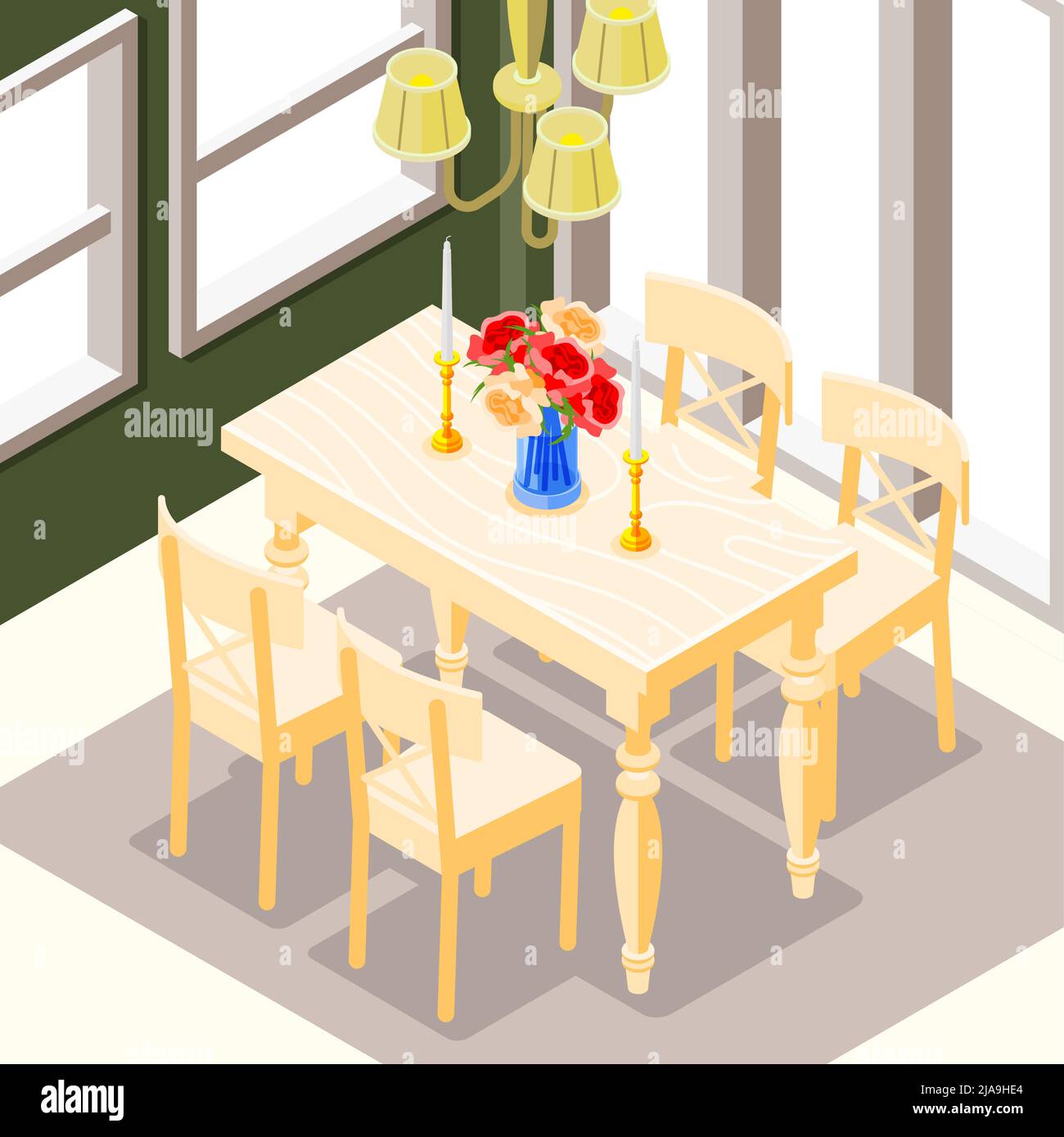 Antique interior isometric background with indoor view of dining table ...