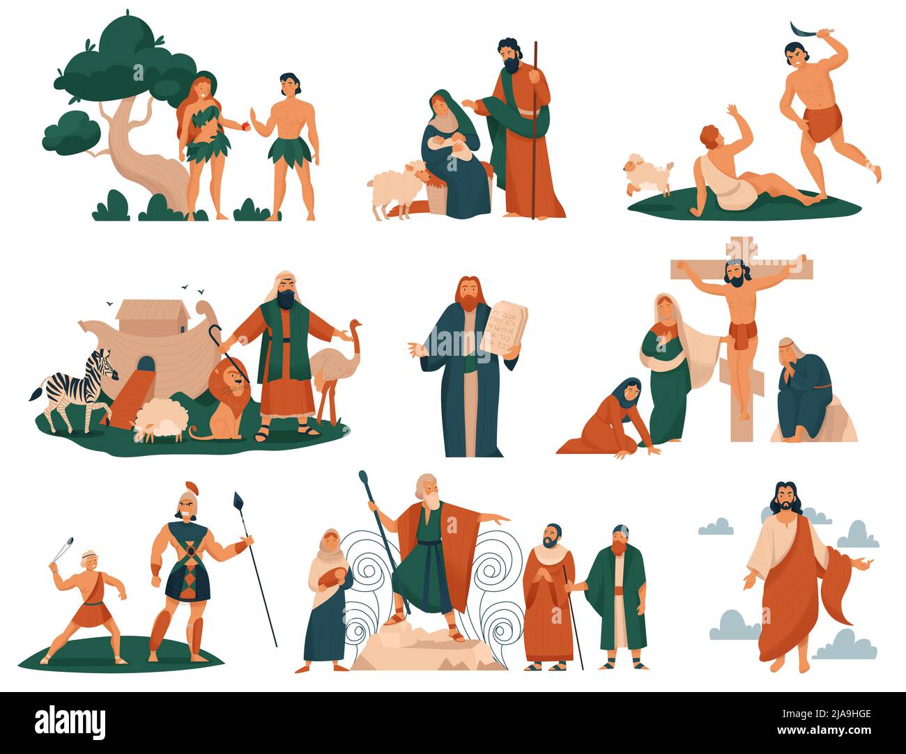 Christ bible story icon set various stories about jesus adam and eve ...