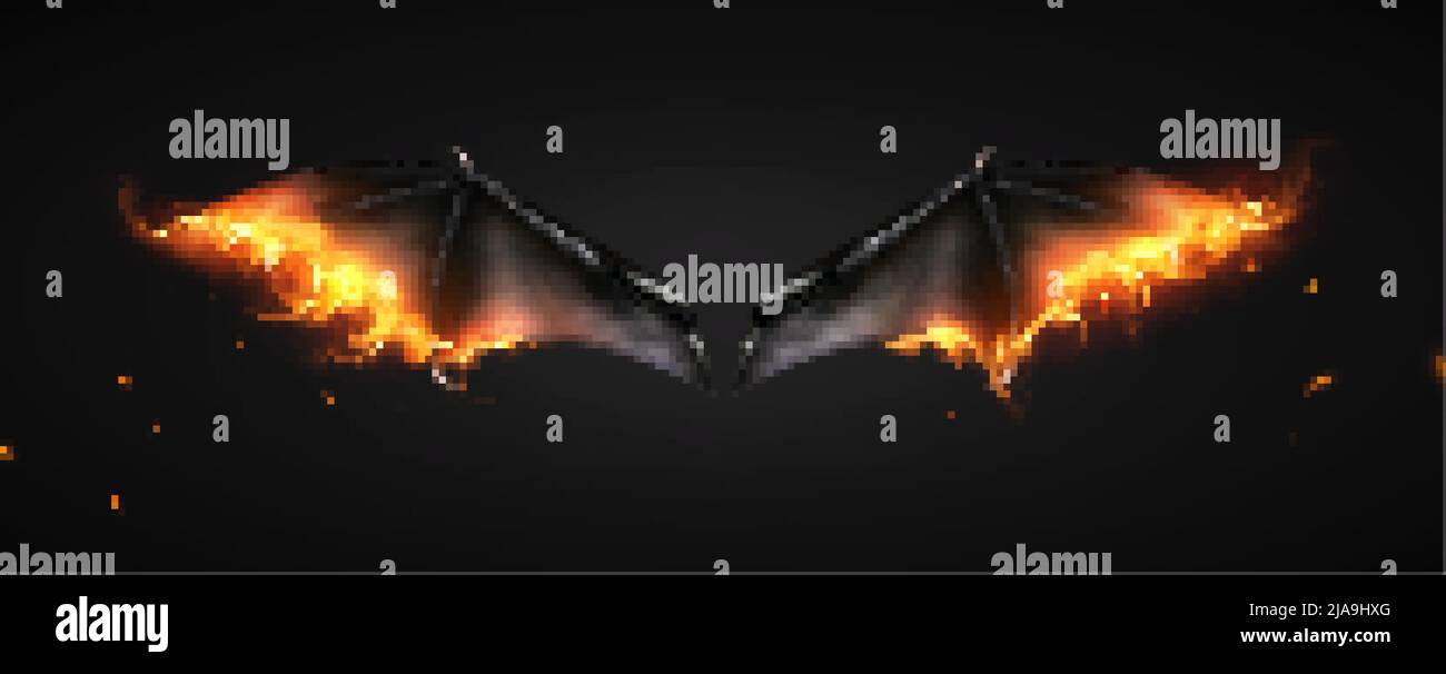 Bat daemon dragon wings fire realistic composition with burning wings ...